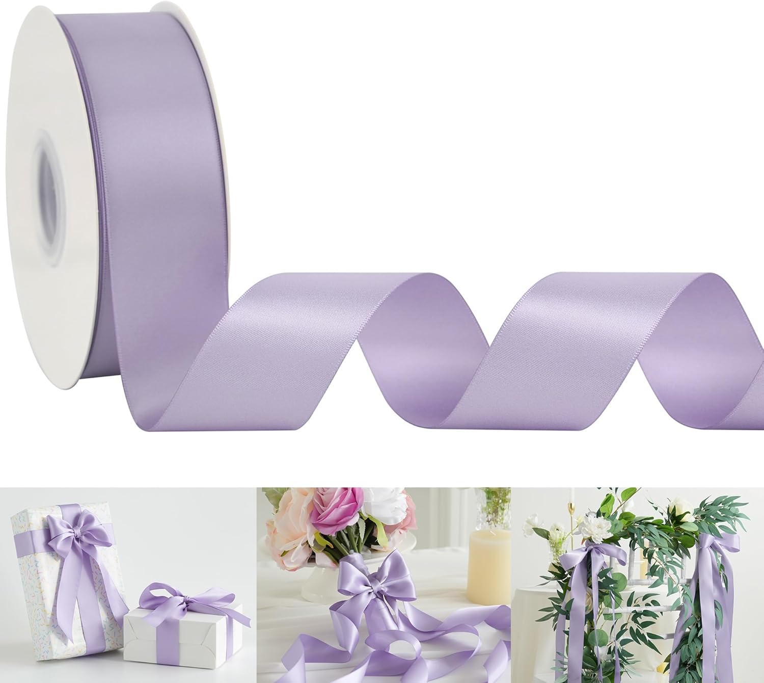 Amazon.com: HUIHUANG Purple Satin Ribbon 1-1/2 inch x 50 Yards Lavender ...