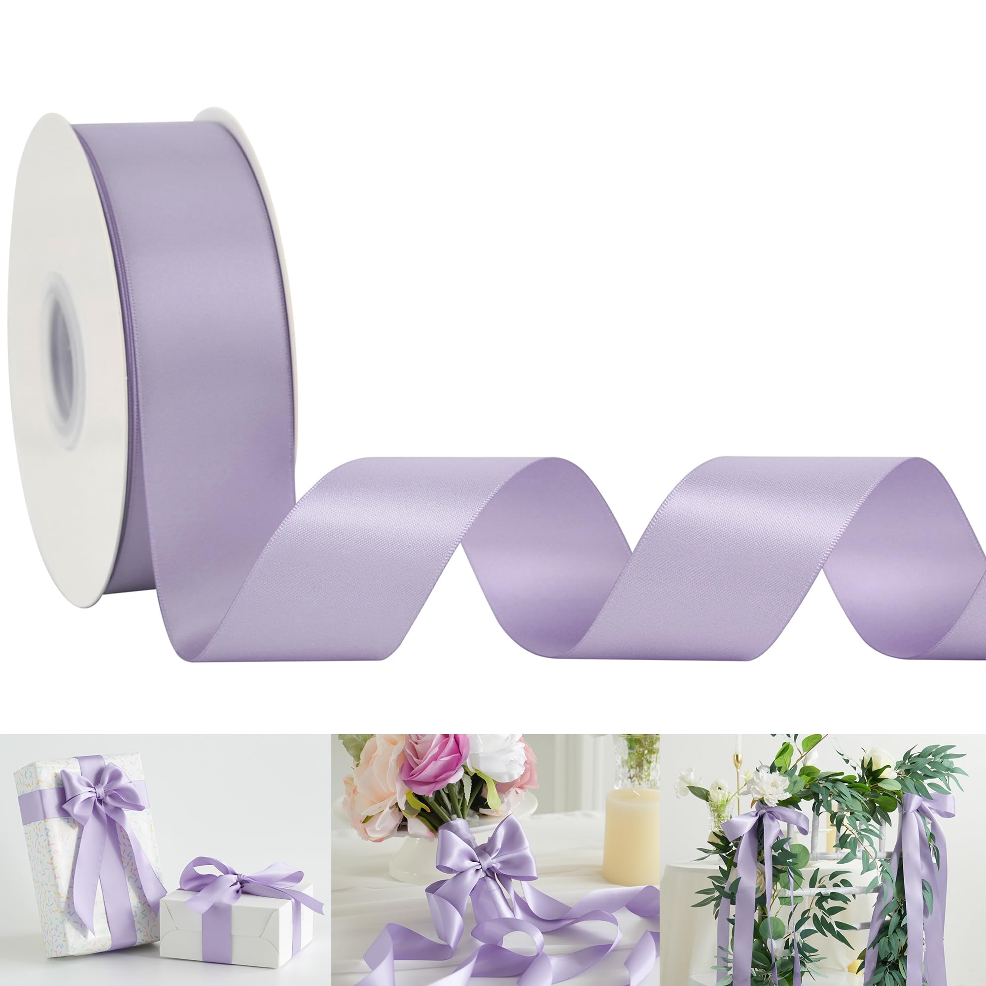 Amazon.com: HUIHUANG Purple Satin Ribbon 1-1/2 inch x 50 Yards Lavender ...