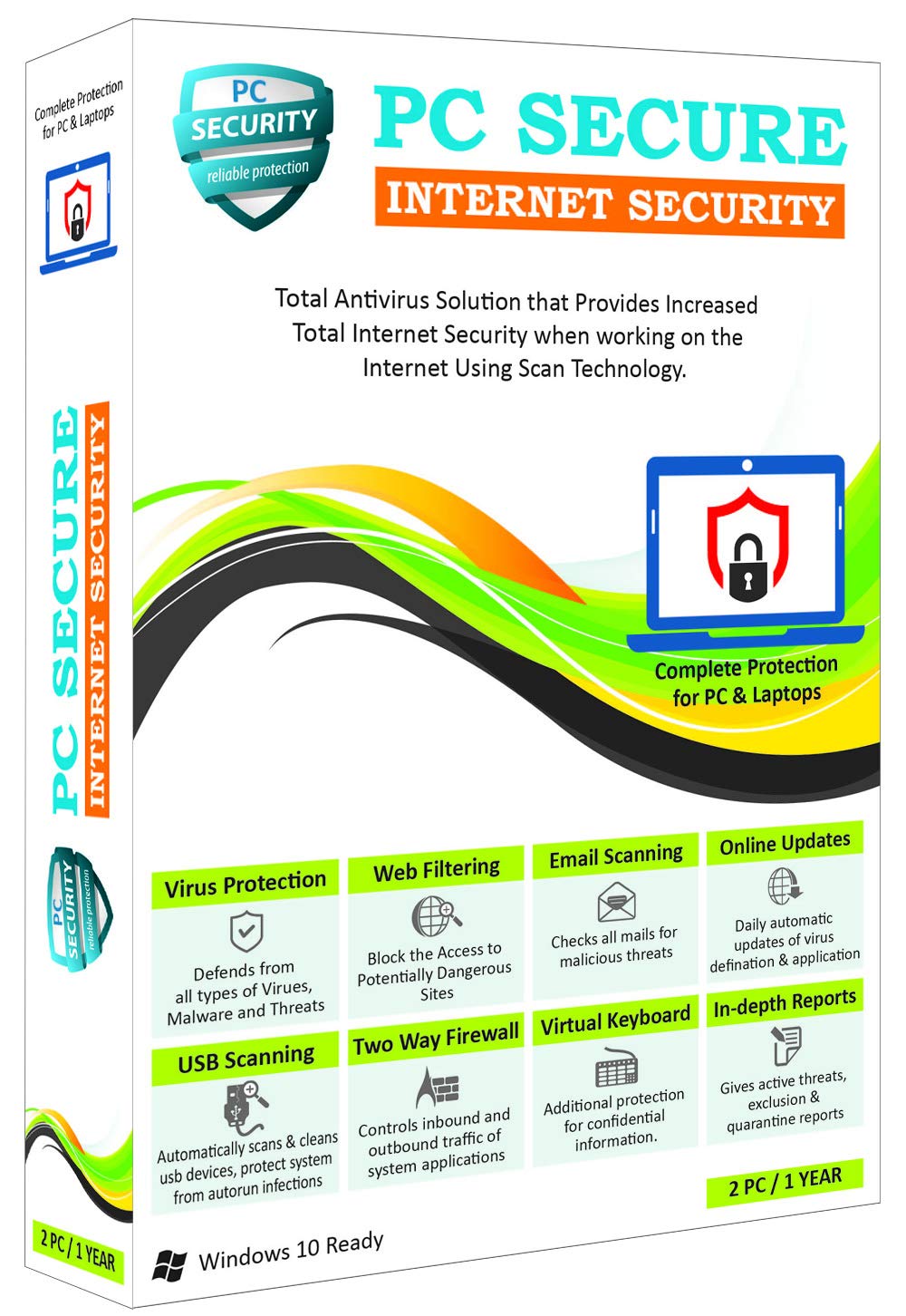 PC Secure Antivirus, 2 User Pack for One Year, Antivirus for Laptop ...