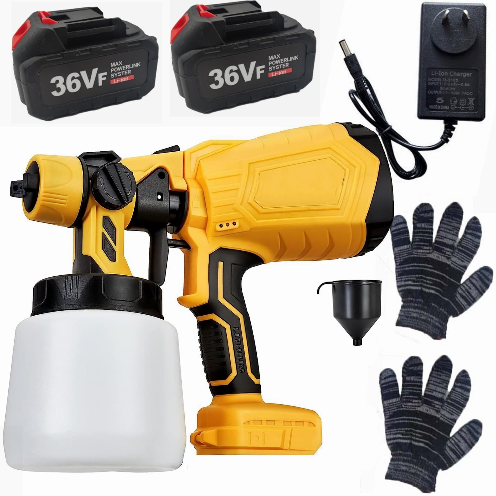 EHOME 1000ML Electric Spray Gun Cordless Airless Paint Sprayer for Makita with 2 Battery (Yellow ...