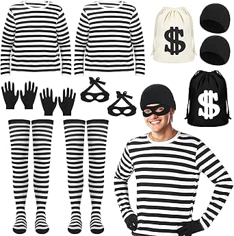 Amazon.com: Jiuguva 16 Pieces Halloween Robber Costume Set Black and ...