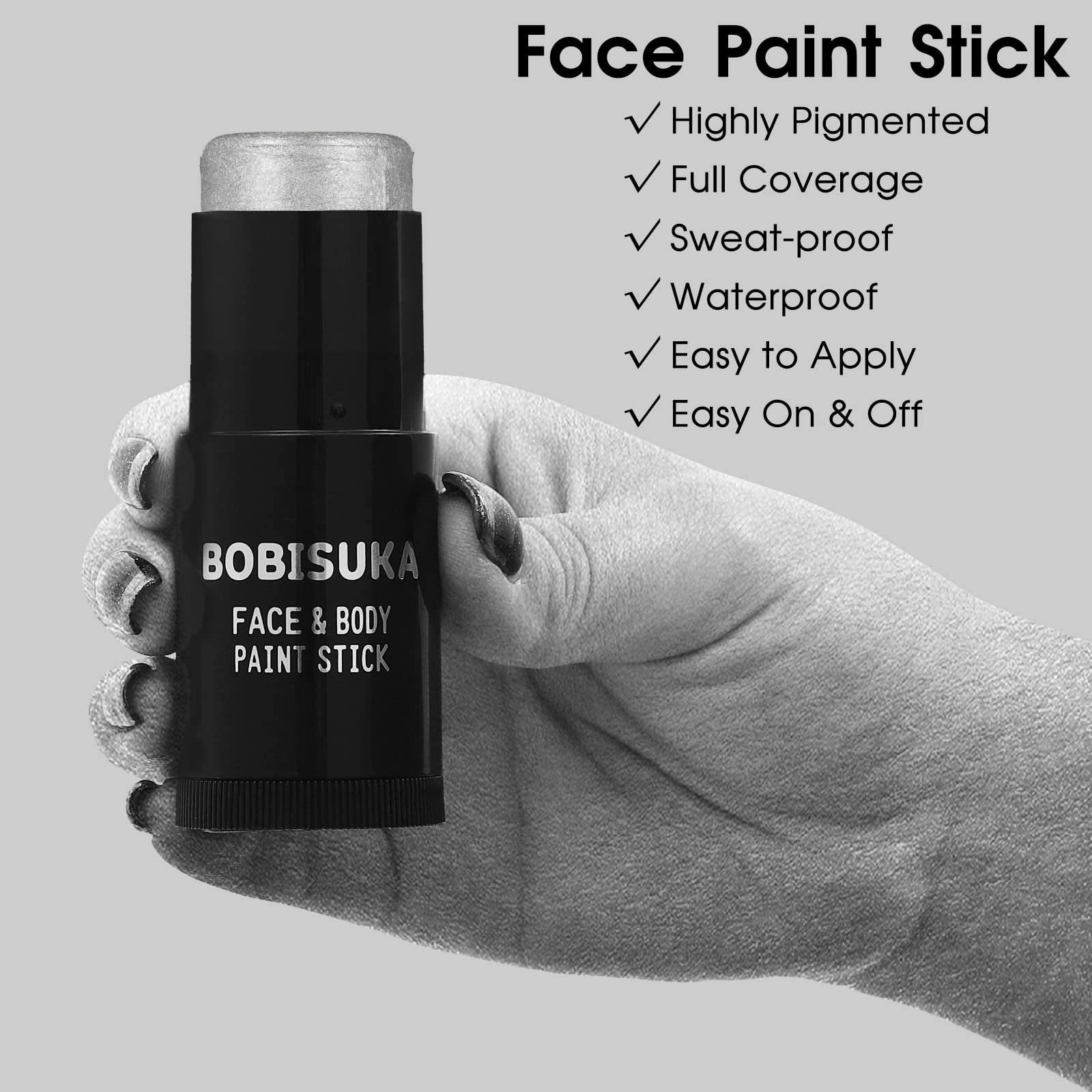 Snapklik.com : Silver Face Paint Stick, Waterproof Metallic Silver Full ...