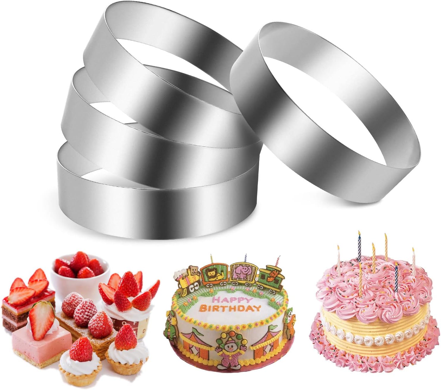 Amazon.com: RHBLME 4PCS Cake Ring 8 Inch, Round Cake Rings for Baking ...