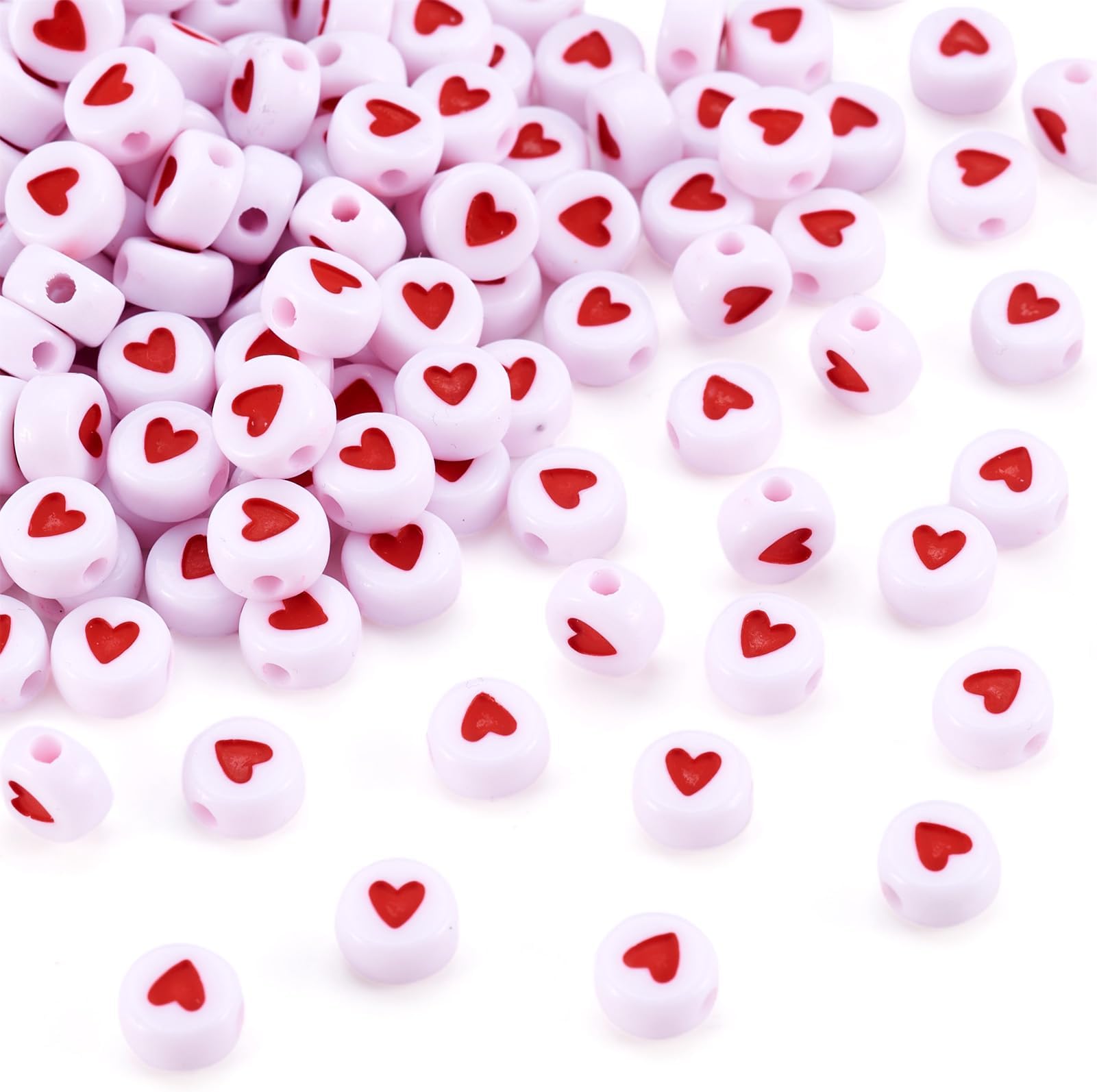 Amazon.com: Pandahall 200pcs White Acrylic Red Heart Beads Flat Round ...