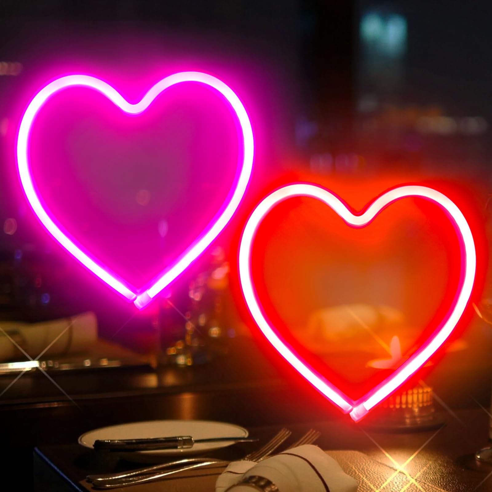 Amazon.com : 2-Pack Heart Neon Sign, Neon Heart Lights Battery Operated ...
