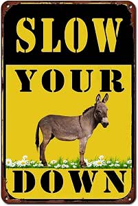 Amazon.com: ASOULFAN Slow Your Down Sign Durable Metal Slow Your Donkey ...