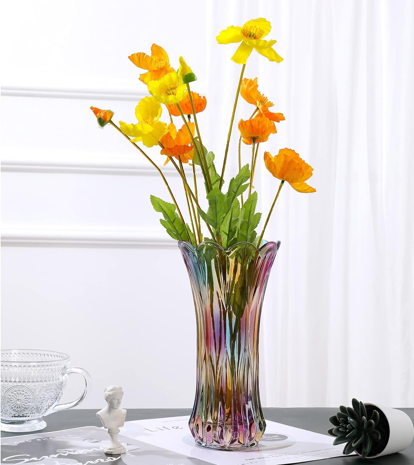 Amazon.com: Glass Vase-Colorful Flower Vase Decor for Home Dining Table ...