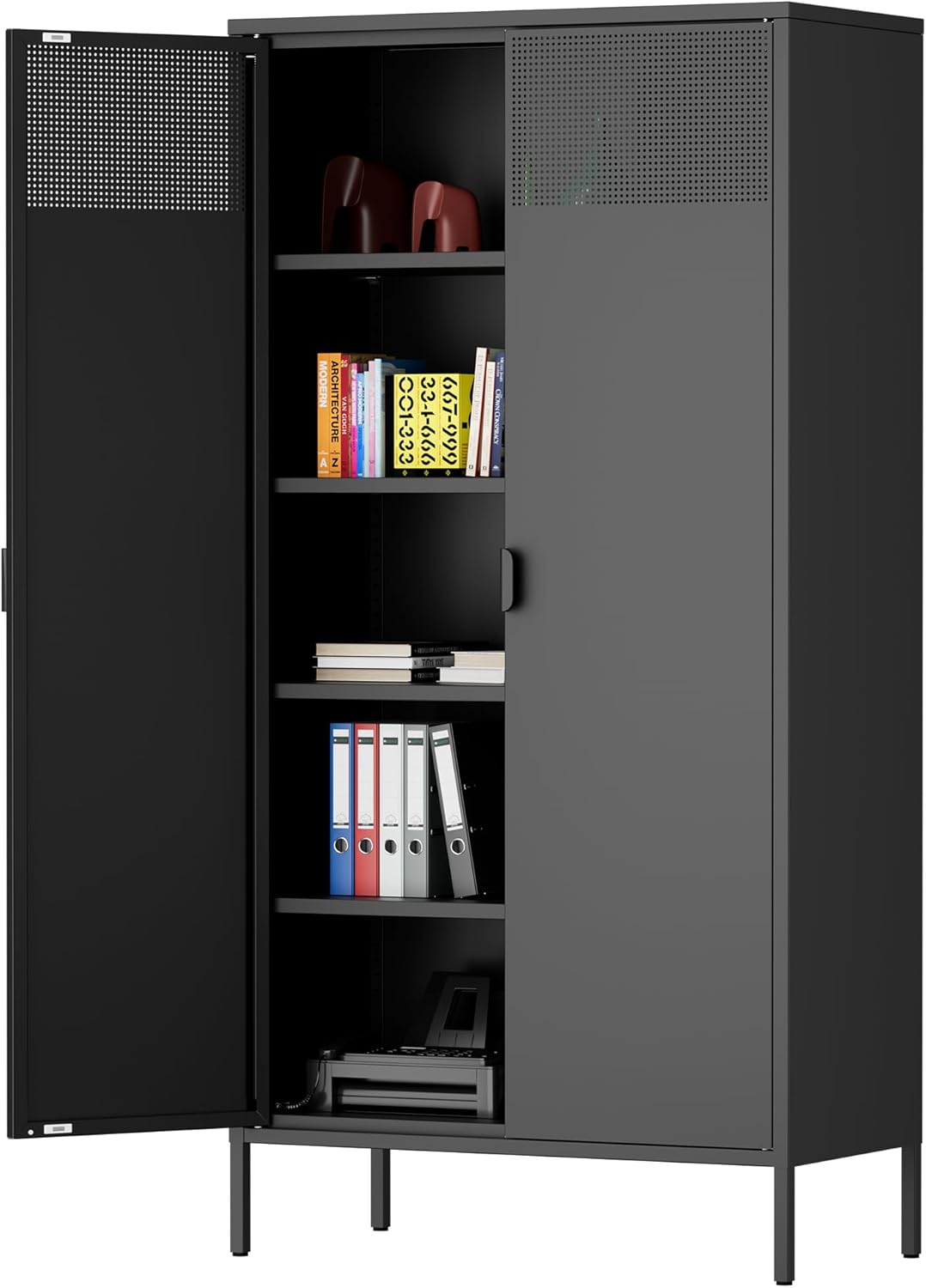 Amazon.com: Ustamio 71 inches Black Metal Storage Cabinet with Doors ...