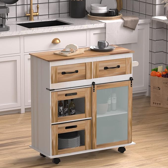 Amazon.com - Visionwards Kitchen Island on Wheels with Storage, Rustic ...