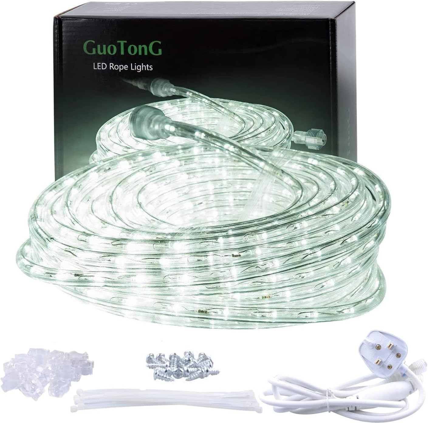 GuoTonG 52.5ft/16m Plugin Rope Lights,576Daylight White LEDs,220V, 2 ...