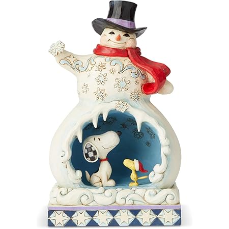 Amazon.com: Enesco Peanuts by Jim Shore Snowman with Snoopy Scene Lit ...