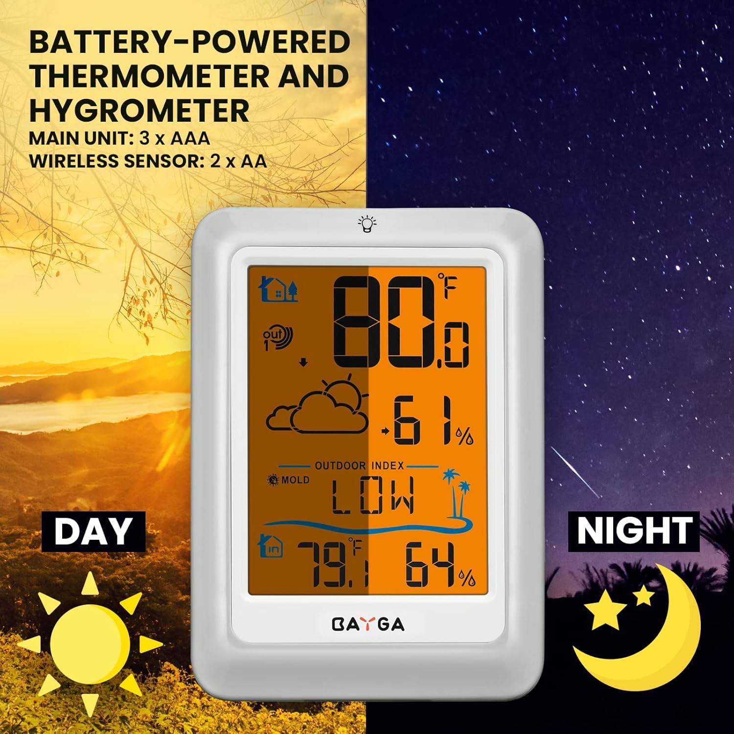 Outdoor Thermometer Waterproof BAYGA Indoor Outdoor Thermometer ...