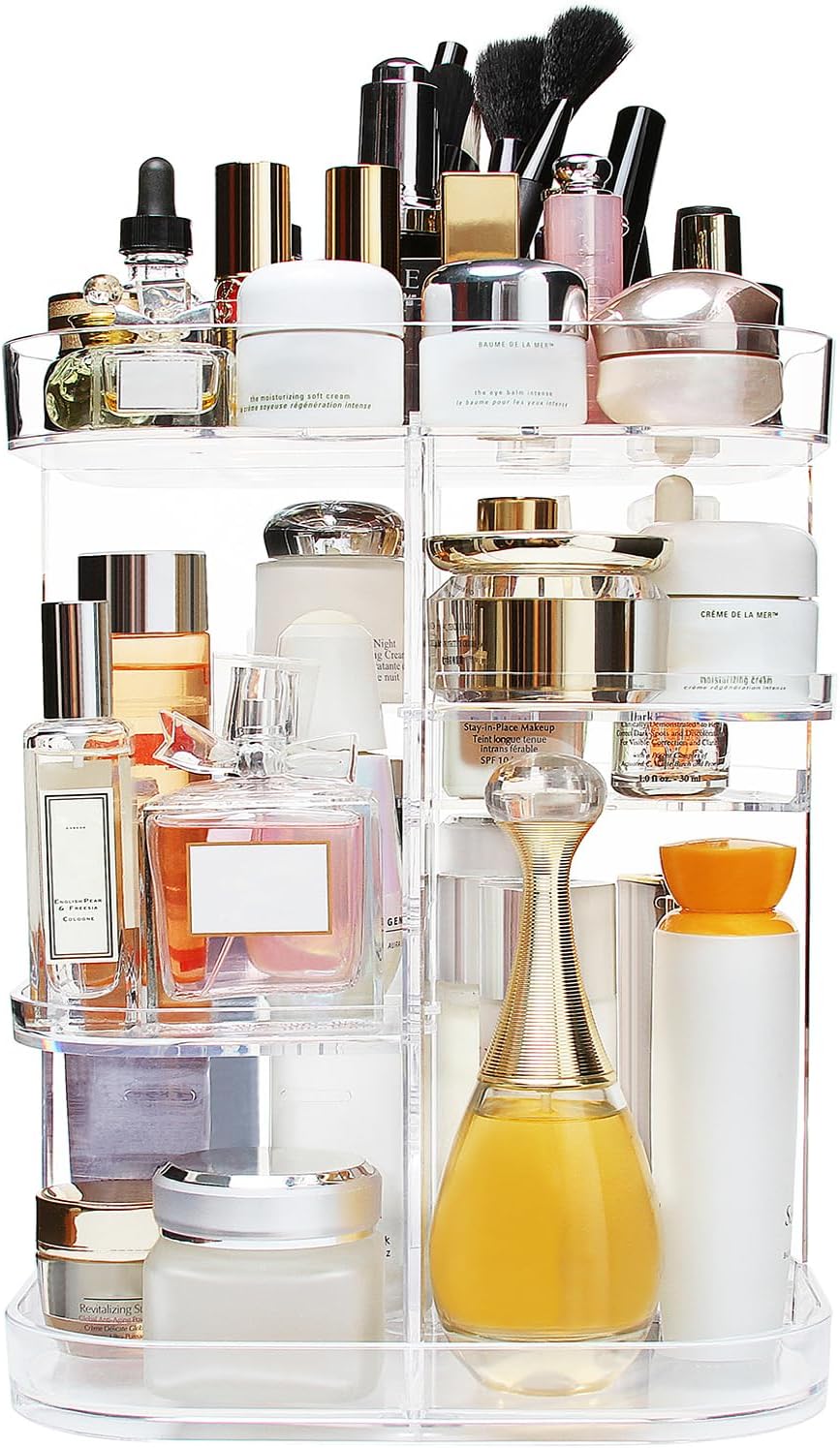 Amazon.com: HBlife 360 Rotating Makeup Organizer Adjustable Carousel ...