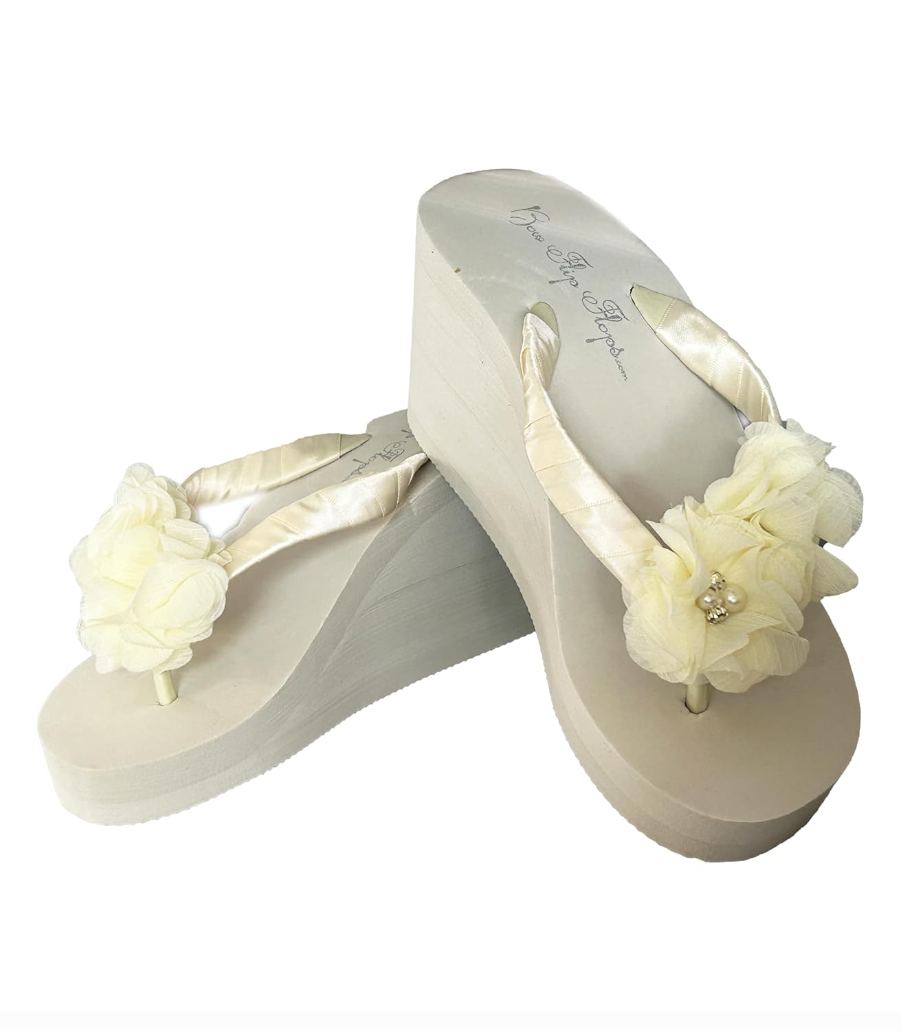 Amazon.com: Ivory 3.5 Inch Wedge Flip Flops, Choose Heel Height ...