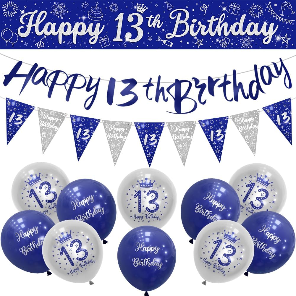 Boys 13th Birthday Decorations Blue Silver Official Teenager ...