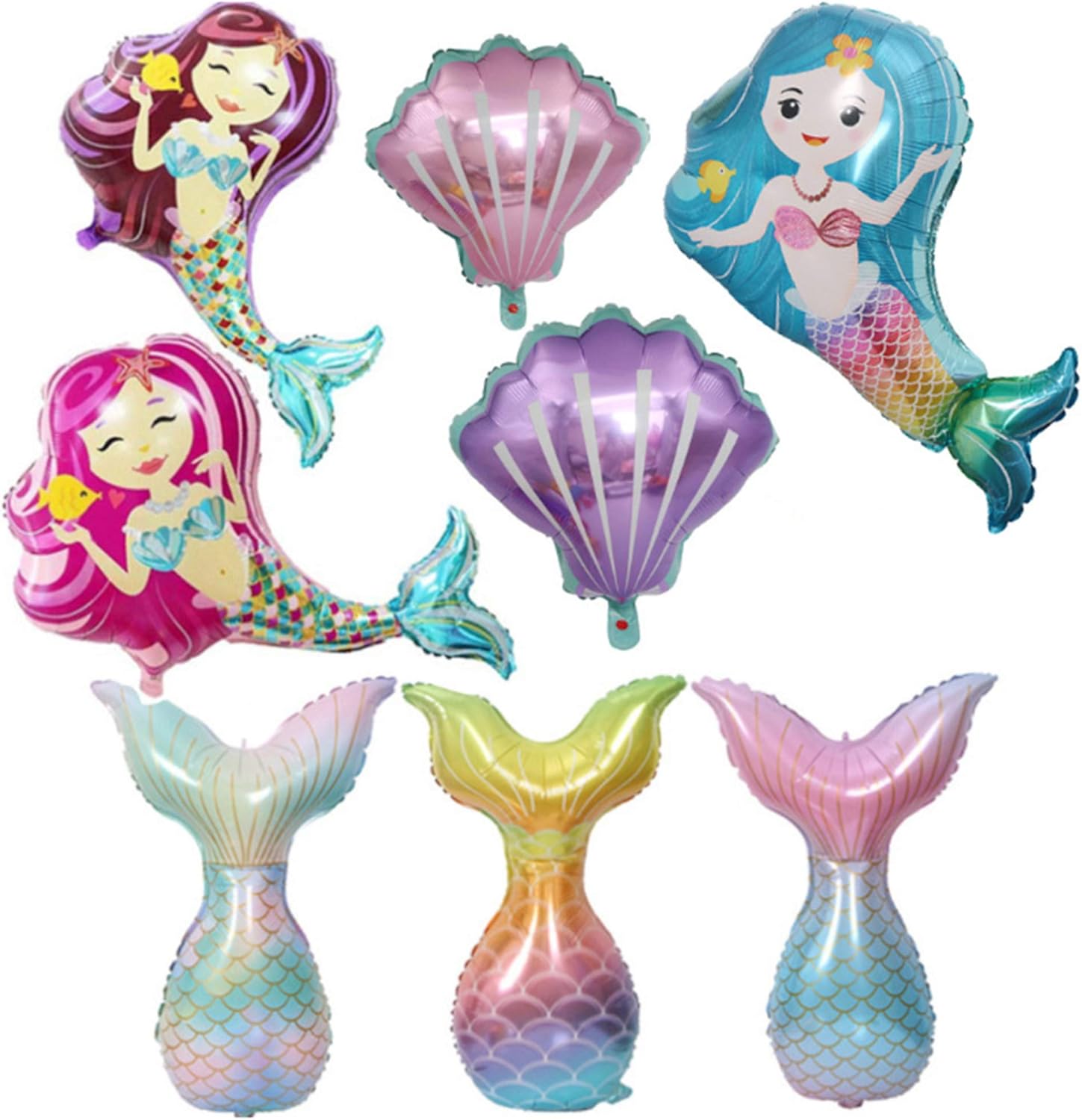 Amazon.com: Mermaid Balloons (8Pcs) - Seashell & Mermaid Tail Helium ...