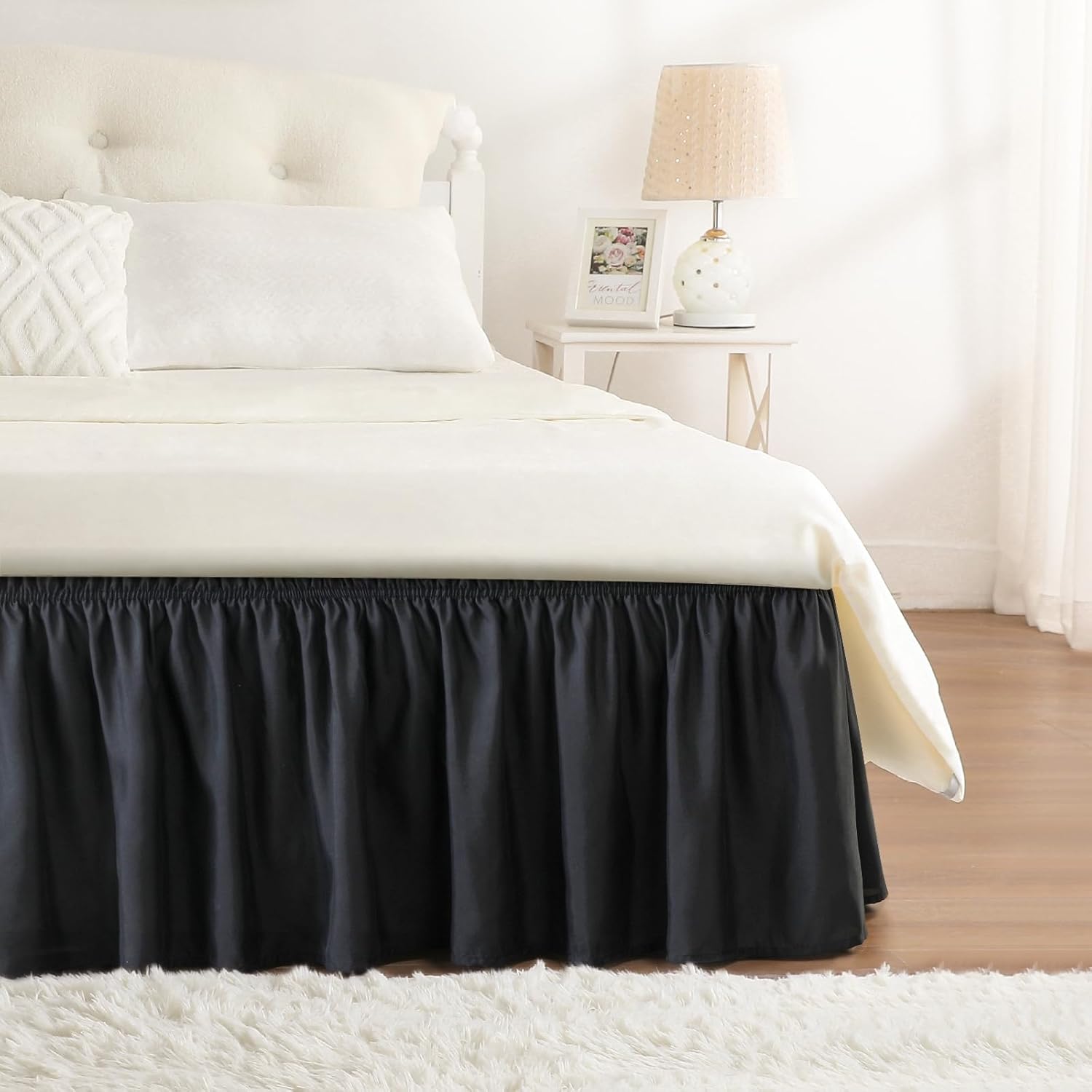 Amazon.com: RIMELA Black Bed Skirt King Size 15 Inch Drop, Wrap Around Elastic Bedskirt, Dust ...
