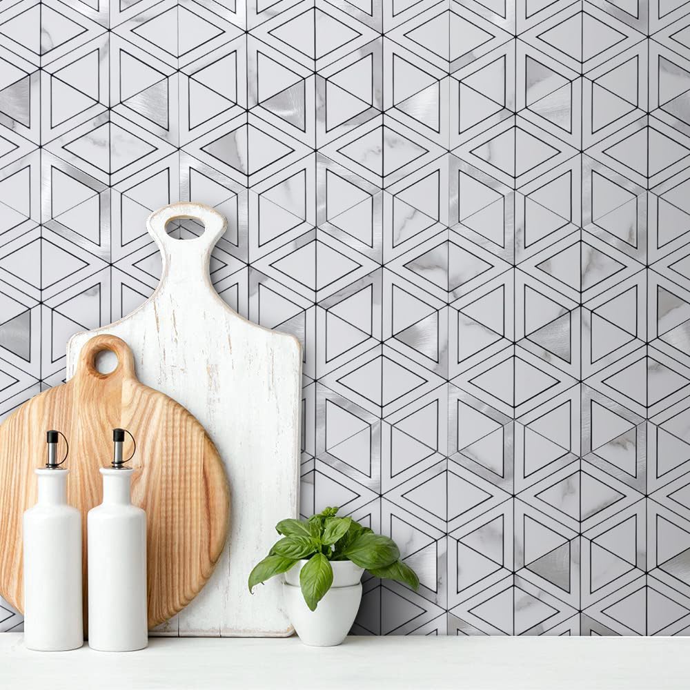 Snapklik.com : DICOFUN 1-Sheet White Marble Look Triangle Mosaic Tiles ...