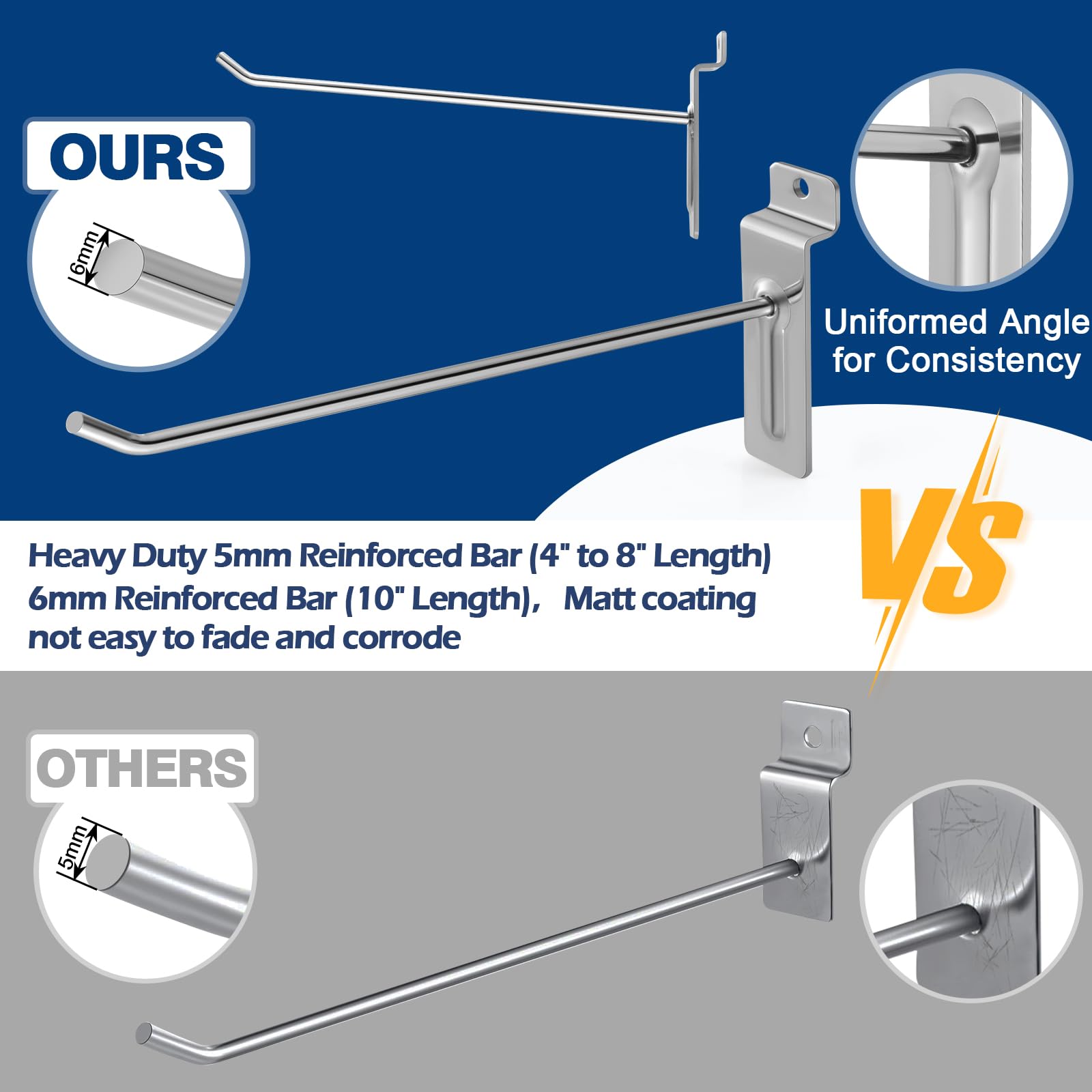 Snapklik.com : Polmart 8" Heavy Duty Slatwall Panel Hooks, Silver