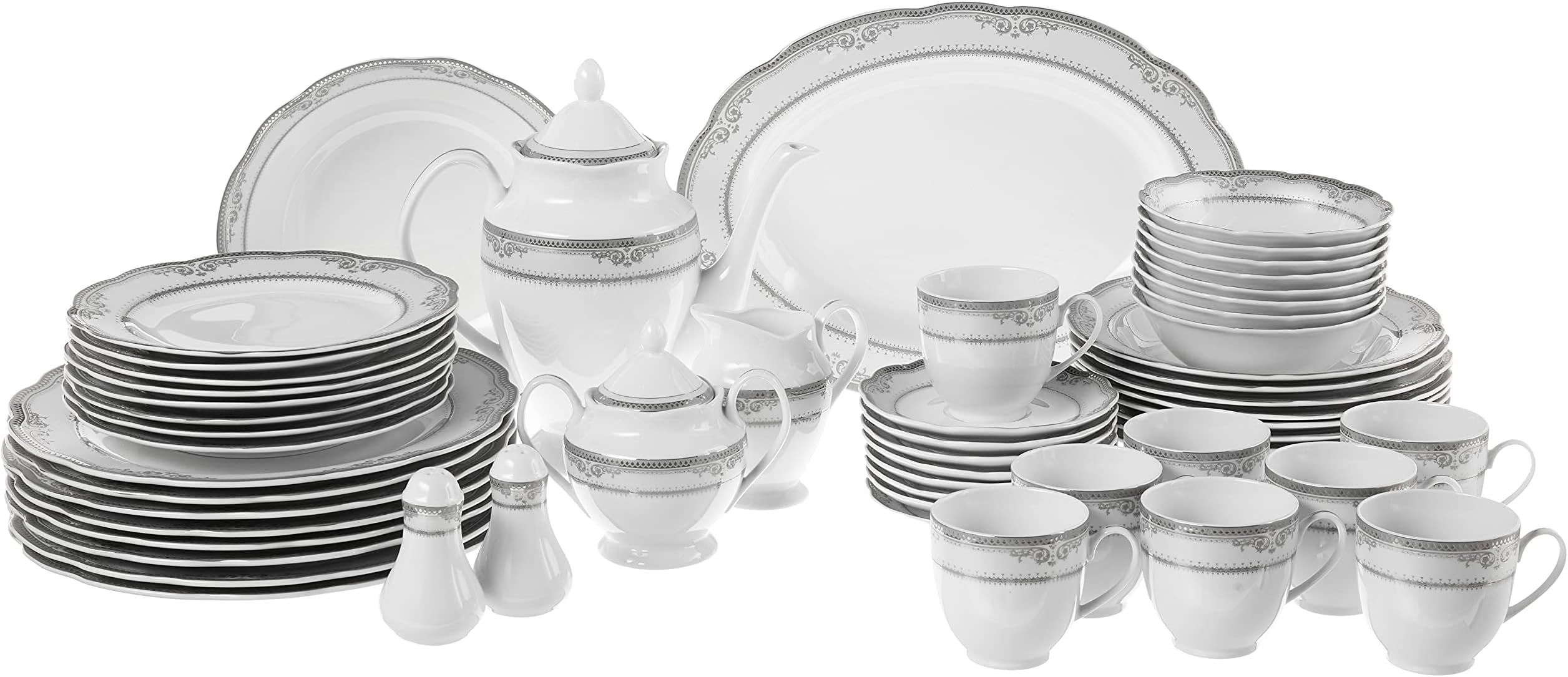 Amazon.com | Lorren Home Trends La Luna Collection Bone China 57-Piece ...