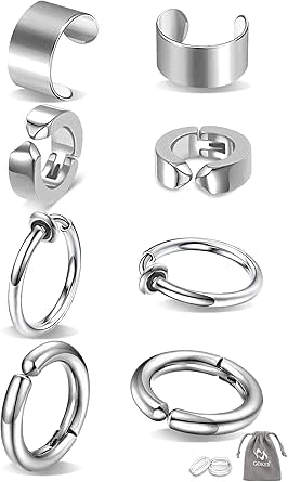 Amazon | GOKEI ピアス フェイクピアス ノンホールピアス イヤーカフ フープピアス リングピアス ステンレス製 メンズ レディース 両耳 フープイヤリング 軟骨ピアス シンプル ...