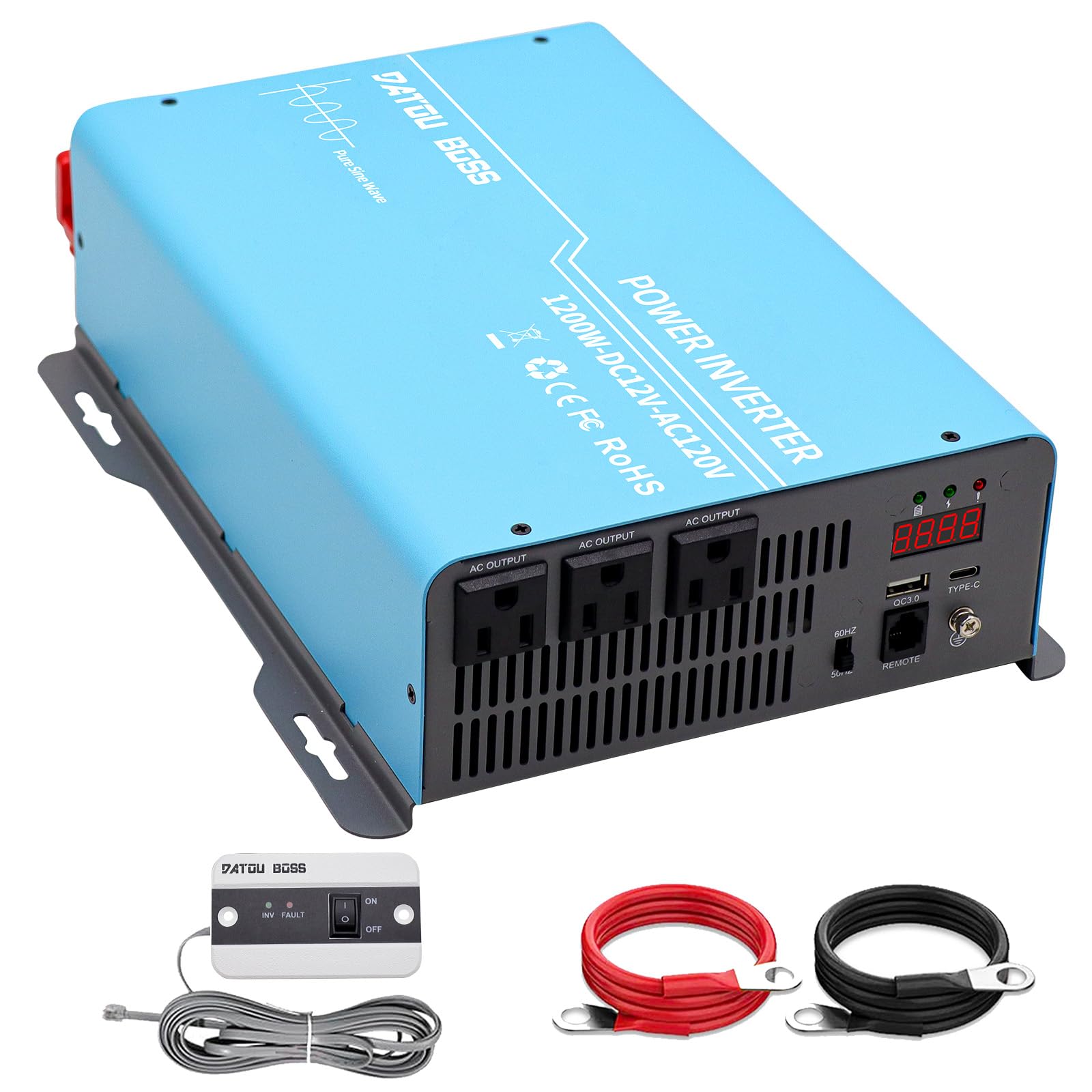 Amazon.com: DATOUBOSS 2400W Power Inverter 1200 Watt Pure Sine Wave ...
