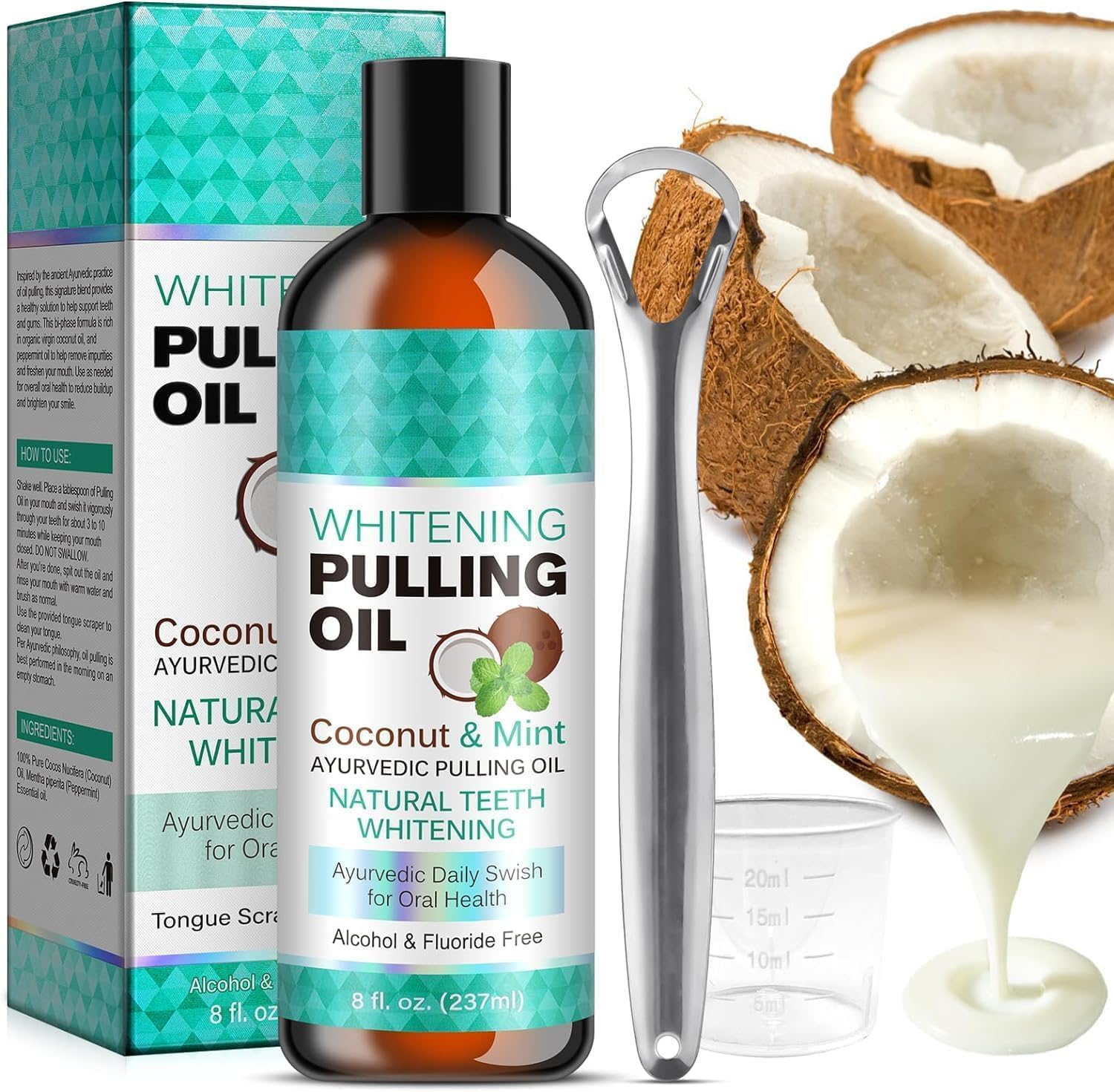 Amazon.com: FOTN Coconut Pulling Oil (8 Fl.Oz), Mint Oil Pulling ...