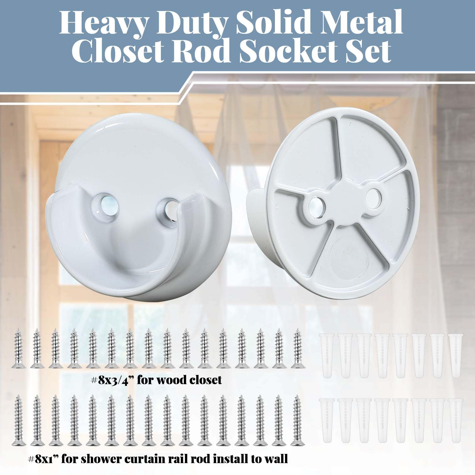 Snapklik.com : Yaocom 4 Pairs Matte White Metal Closet Rod Bracket Set Heavy Duty Closet Pole ...