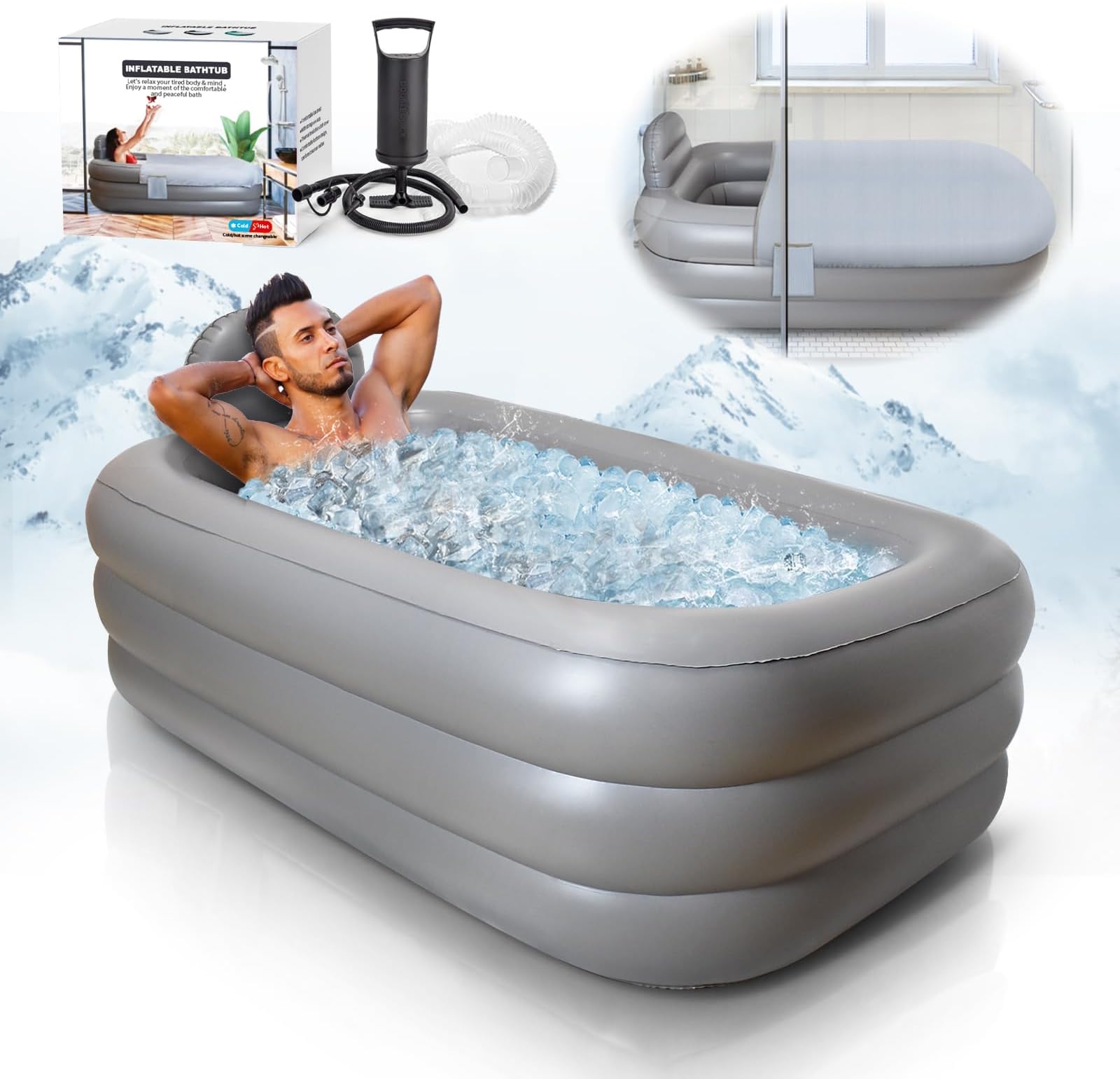 Frstem Inflatable Folding Bathtub for Adults, 63" Collapsible Ice Bath ...
