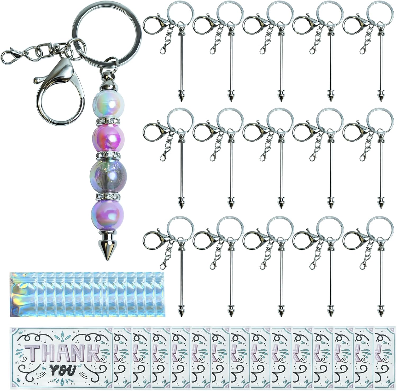 Amazon.com: LEIOSAGN 45 Pcs Silver Beadable Keychain Kit for Pendant ...