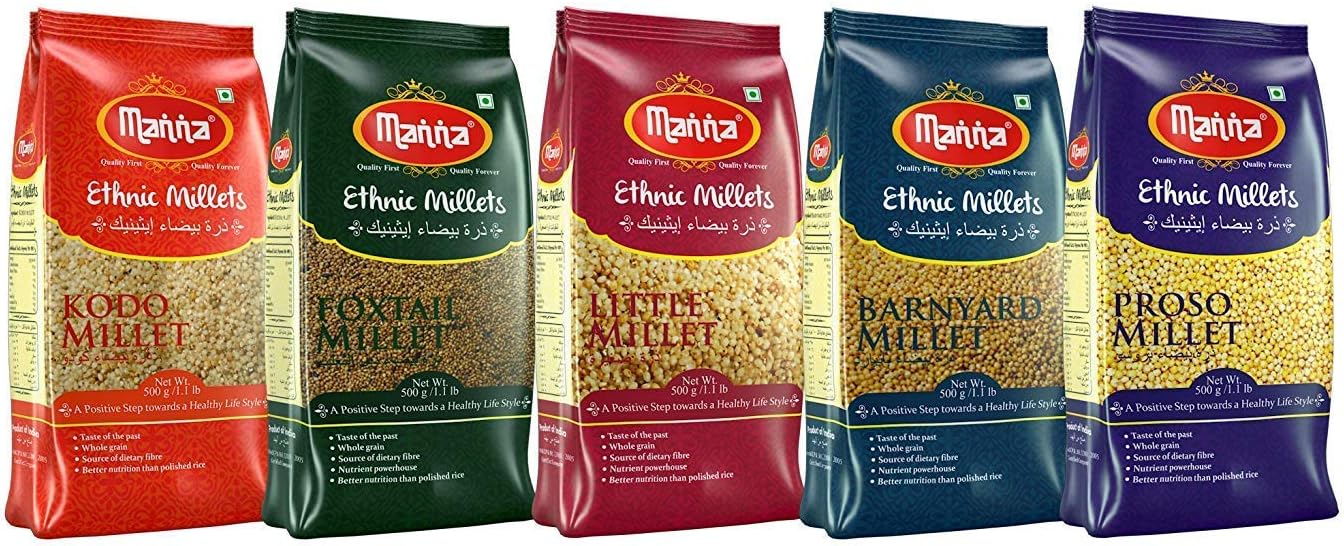 Manna Mixed Millets Combo Pack of 5 (Kodo Millet 500g, Proso Millet ...