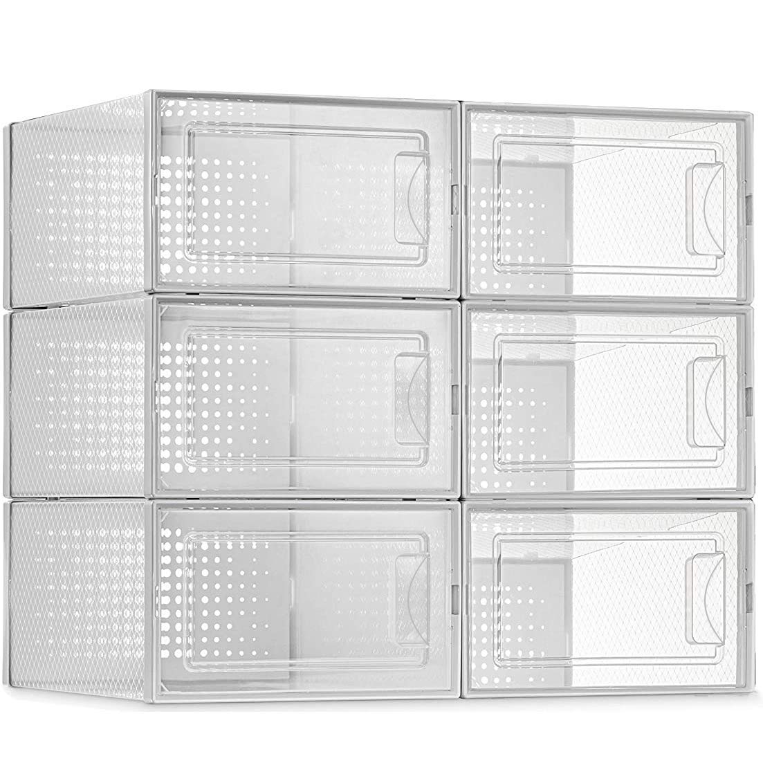 Buy 6 Pack Shoe Storage Boxes, Clear Plastic Stackable Shoe Organizer ...