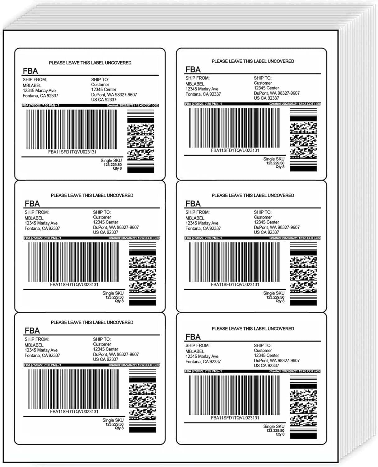 Amazon.com : 6-Up White Permanent Self Adhesive Shipping Labels 3 1/3 ...