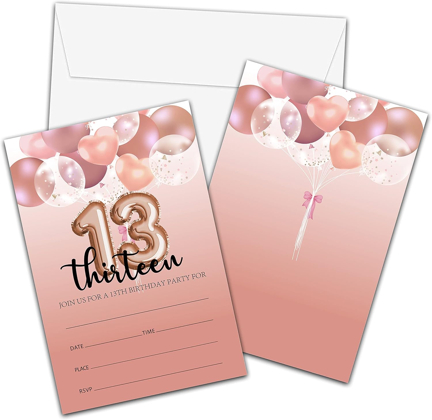 Amazon.com : 13th Birthday Invitations with Envelopes - Rose Gold ...