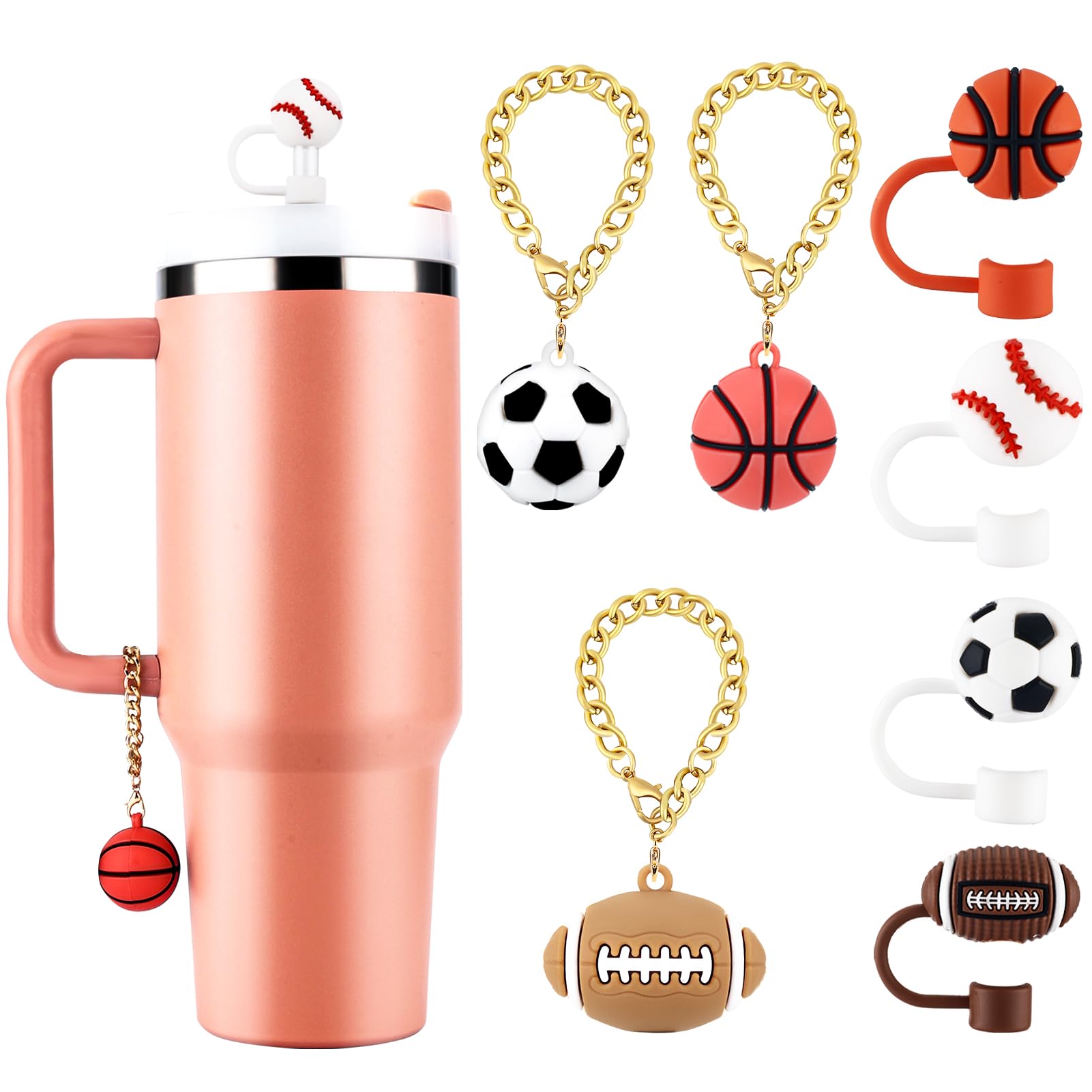 Amazon.com: 7Pcs Straw Cover Cap with Charms for Stanley Cup Baseball ...