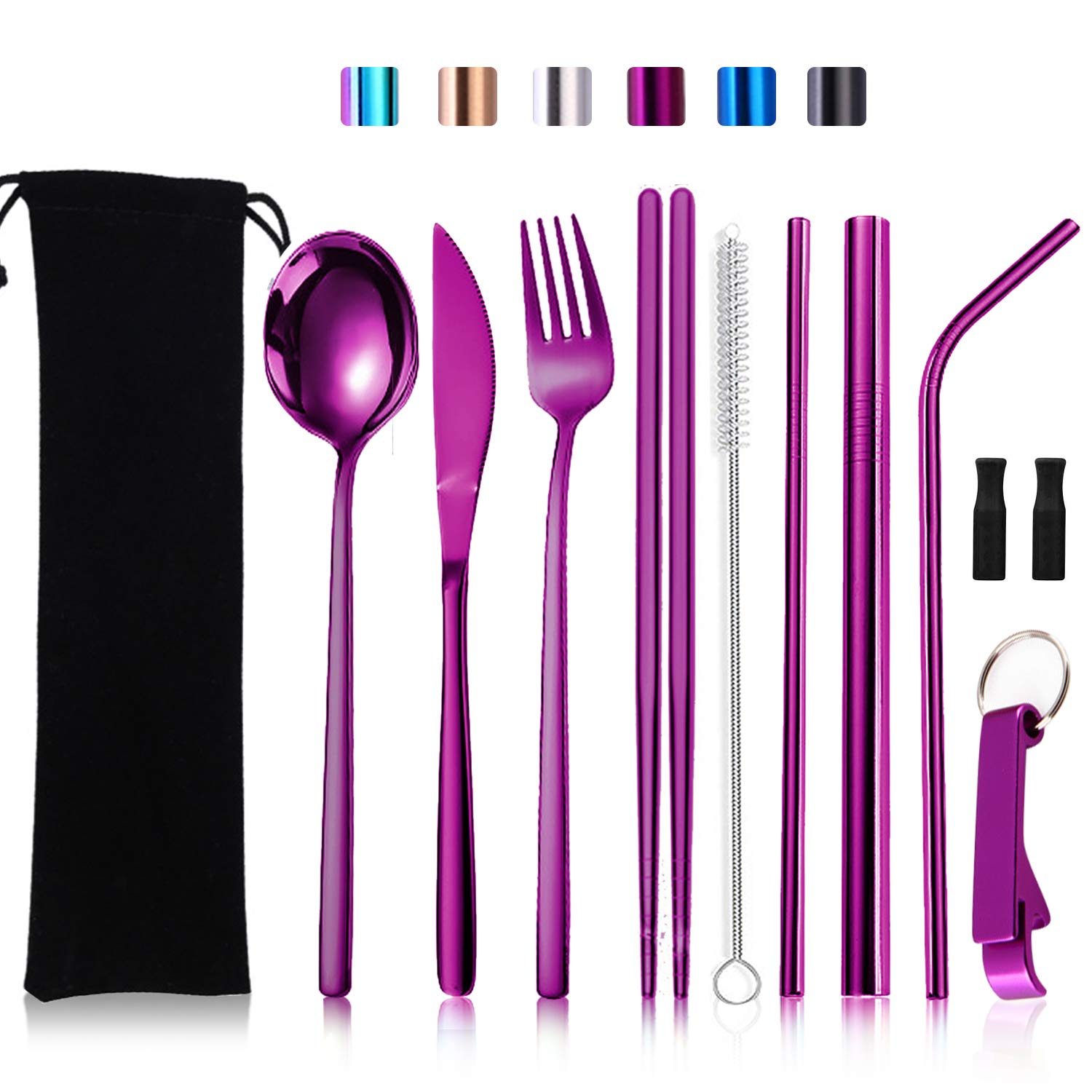 Travel Silverware Set With Case Reusable Camping Eating Utensils Set ...