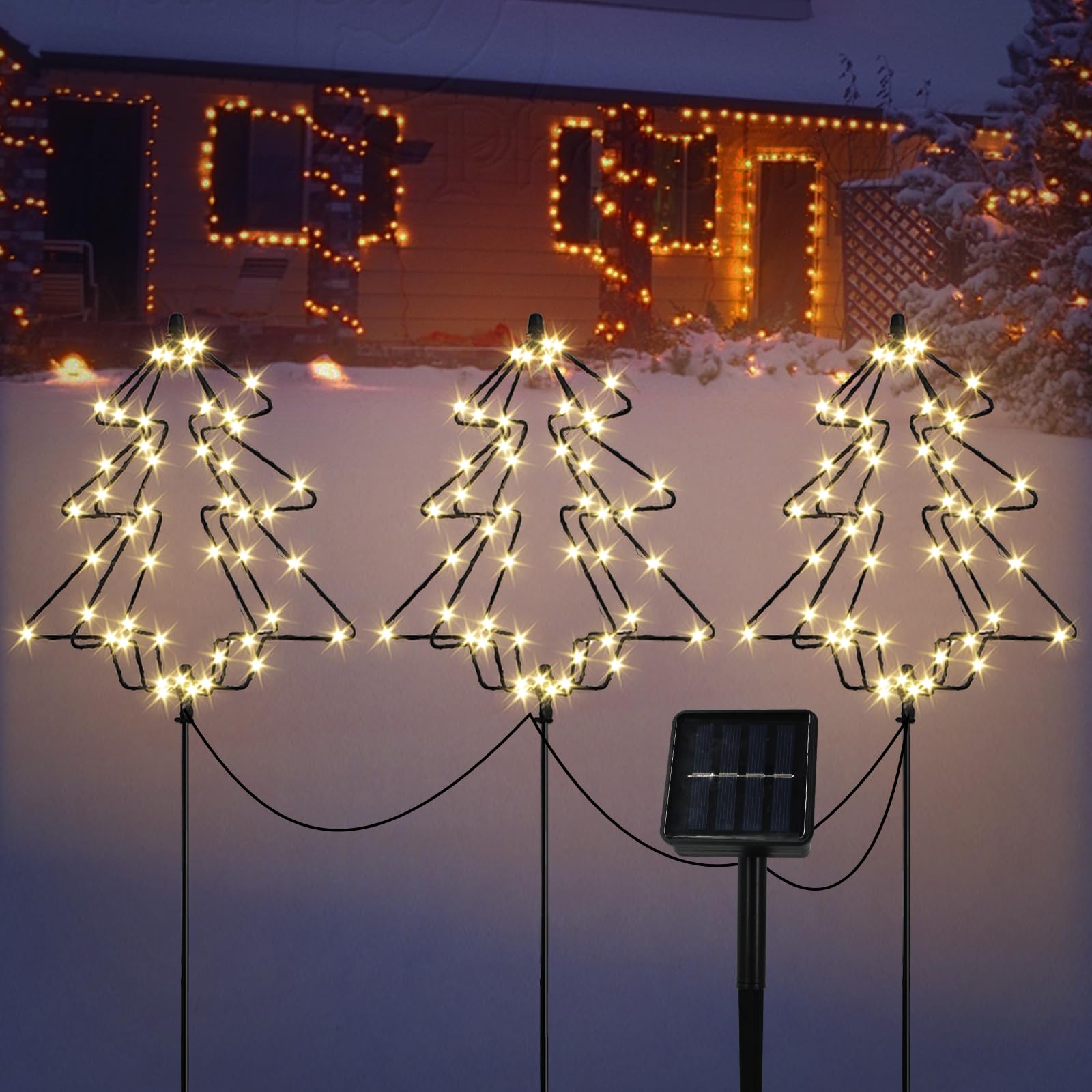 Solar Christmas Path Trees 9 In. Set Of 3 Lit Blow Mold Pathway Trees