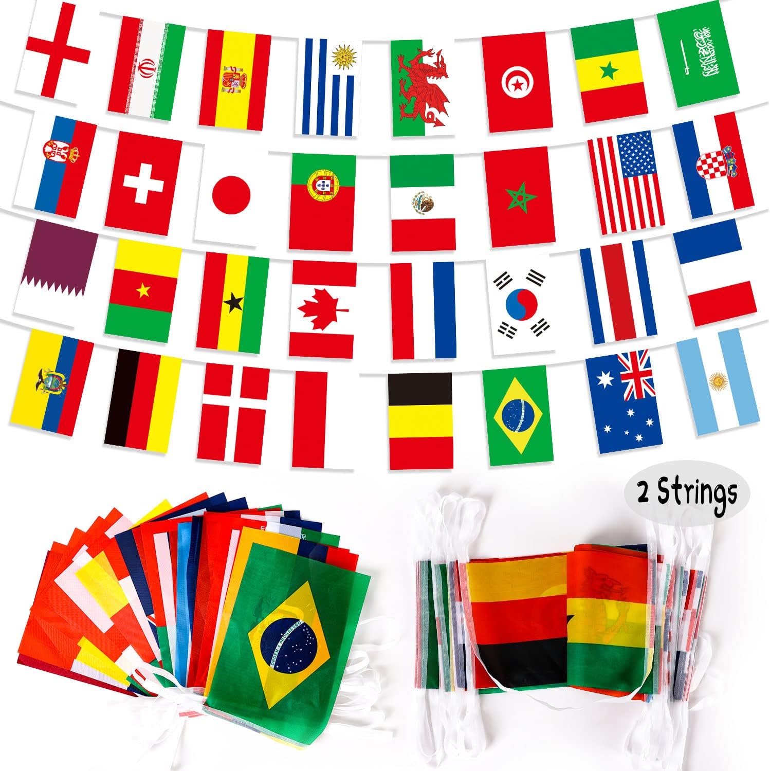 Amazon.com : 2022 World Cup Flags - 2 PCS 2022 Qatar World Cup String ...