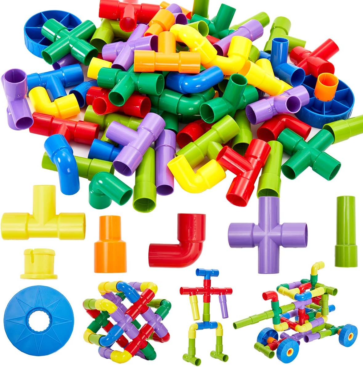 Onshine 72PCS Tube Building Blocks Toys for 3 4 5 Year Old, DIY Baby ...