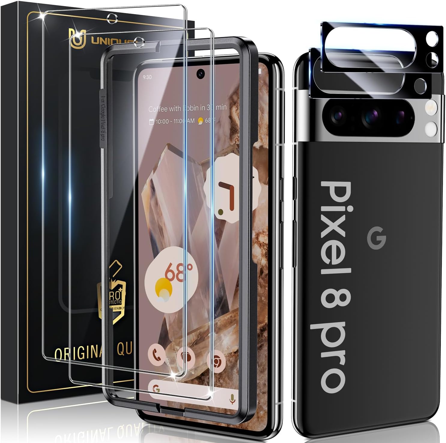 UniqueMe 2+2 Pack for Google Pixel 8 Pro Screen Protector, 2Pcs Clear ...