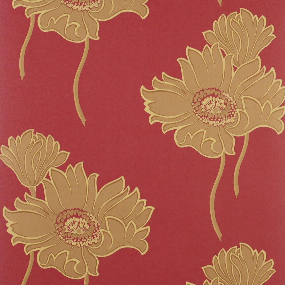 Amazon.com: Designer Red Wallpaper Roll - Flat Floral Avington Design ...