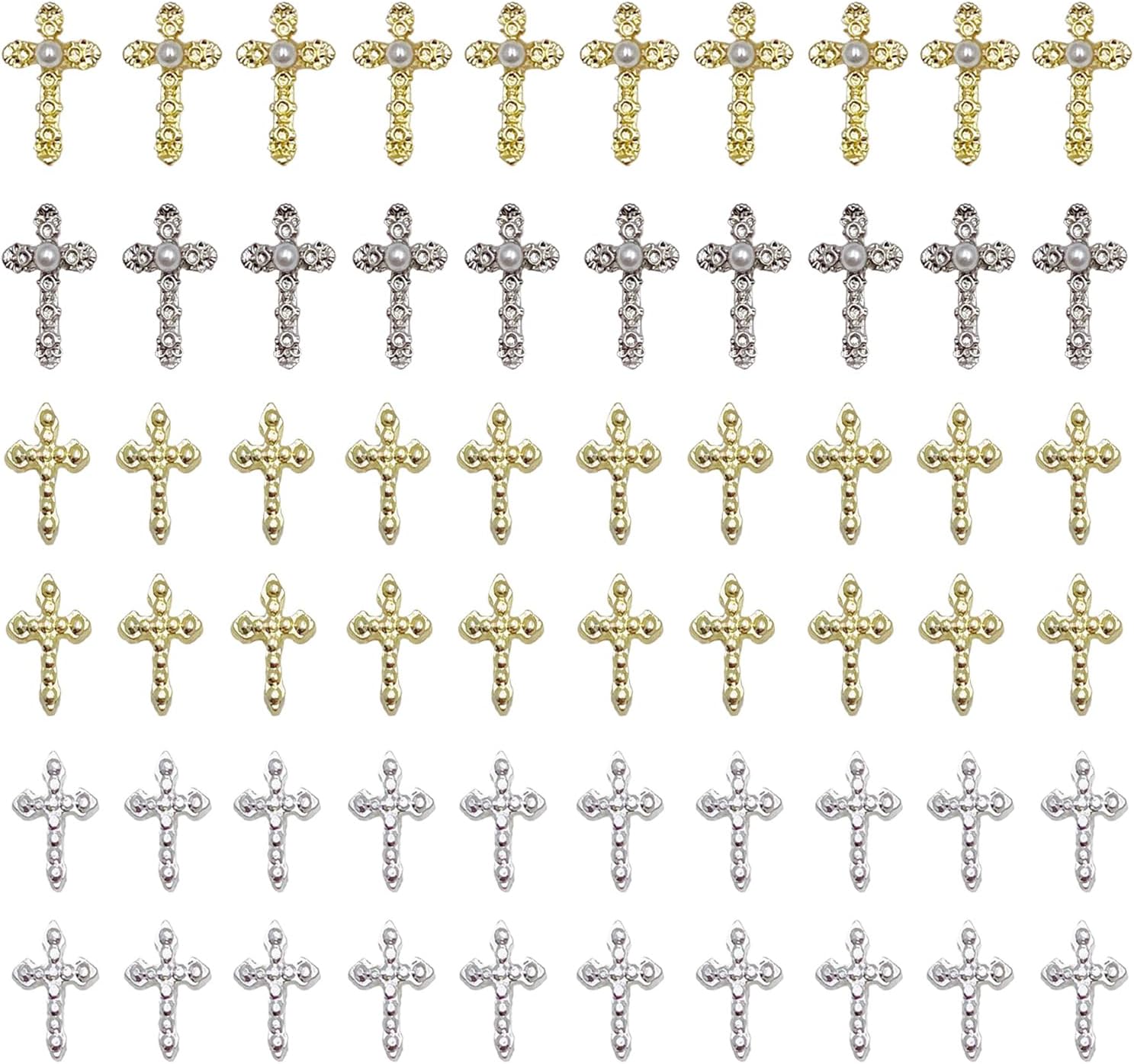 Amazon.com: JERCLITY 20pcs Silver 3D Cross Nail Charms with Clear ...