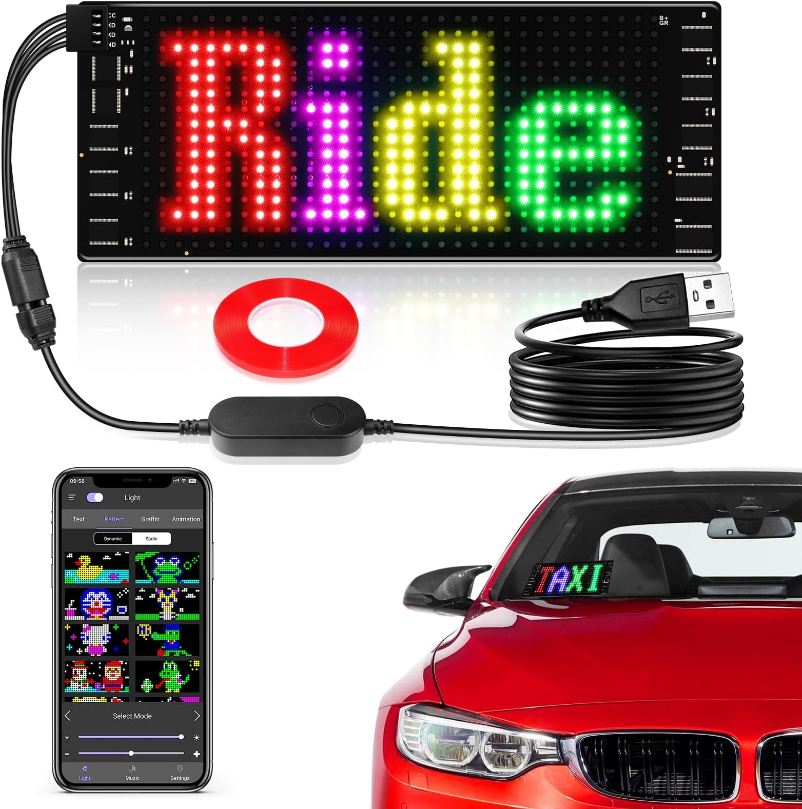 Amazon.com: Programmable Flexible LED Sign, Scrolling LED Car Sign App ...