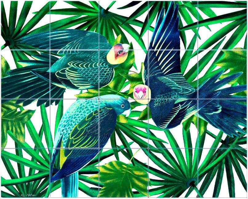LMT Tile 1016-3618 Parrots Kitchen Mural, 36-Inch Wide by 18-Inch Tall ...