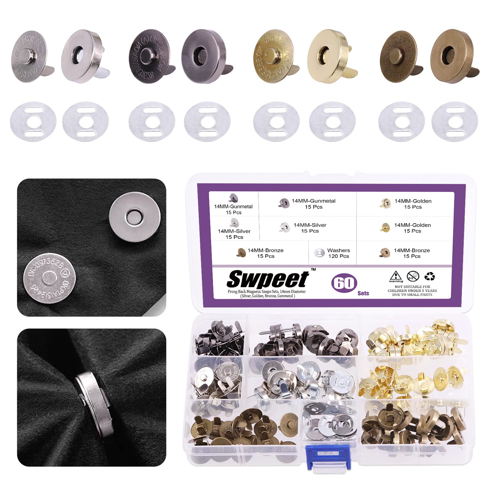 Amazon.com: Swpeet 60 Sets Magnetic Button Clasps Snaps, 14MM Metal ...