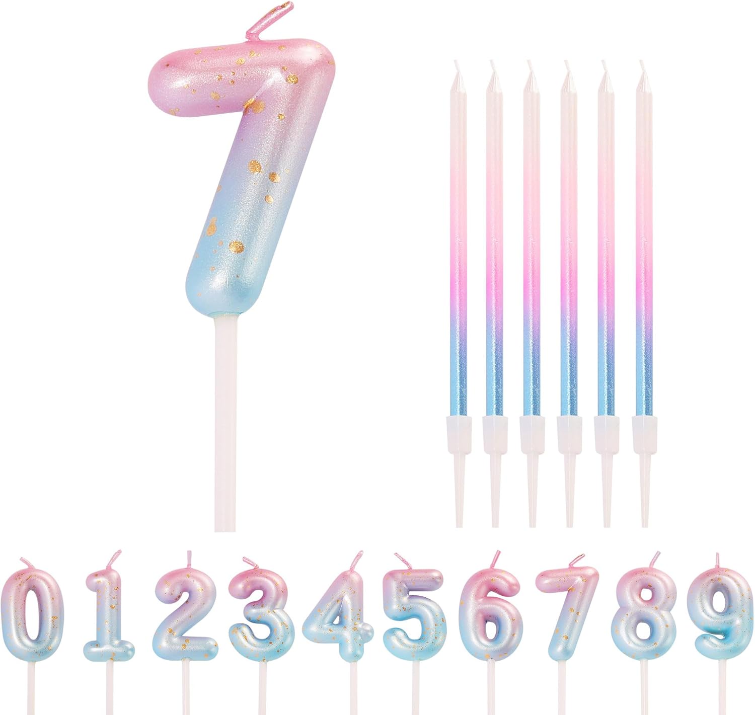HONGCI Pink Blue 7 Candle 7th Birthday Candles for Cake, Cute Number ...
