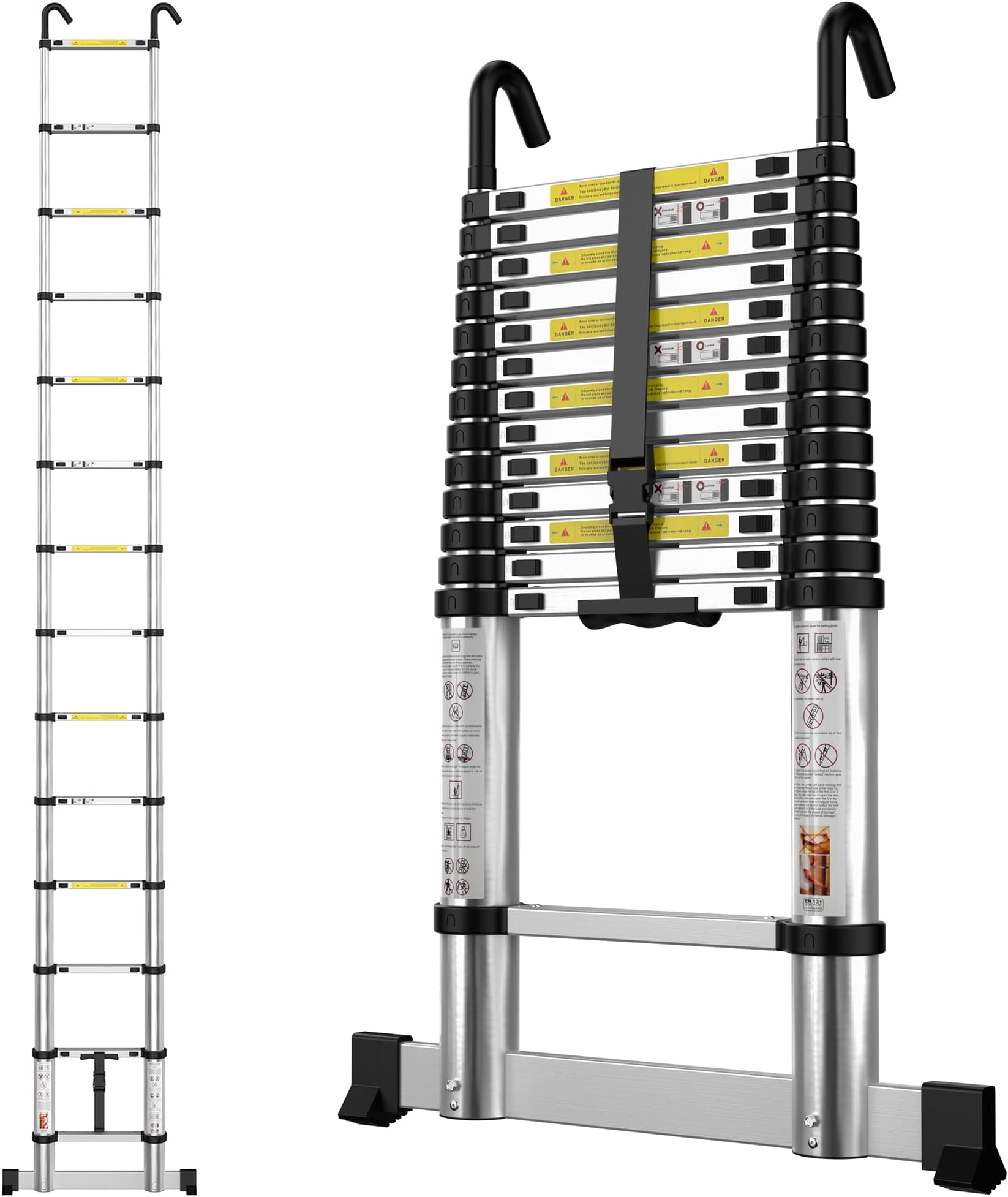 gymount Telescopic Ladder 4.1M/13.5FT Aluminium Extension Ladder with ...