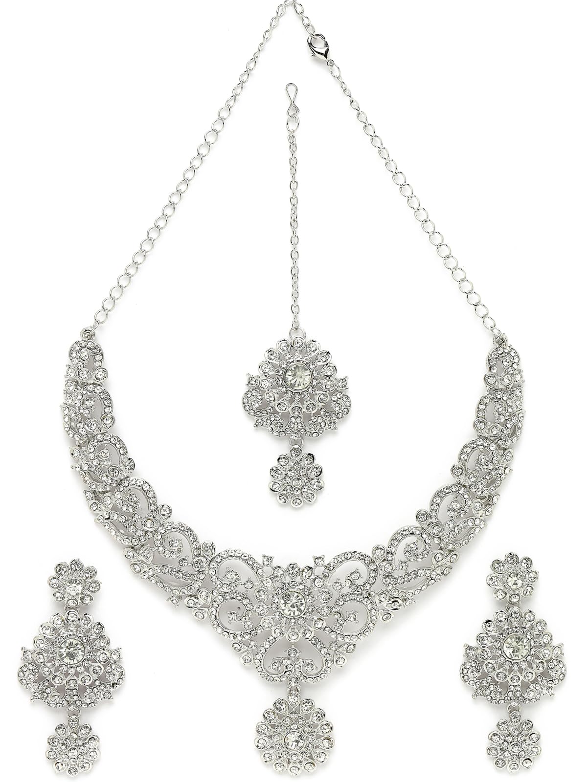 Sukkhi Magnetic Rhodium Plated Silver AD White Stone Collar Bone ...