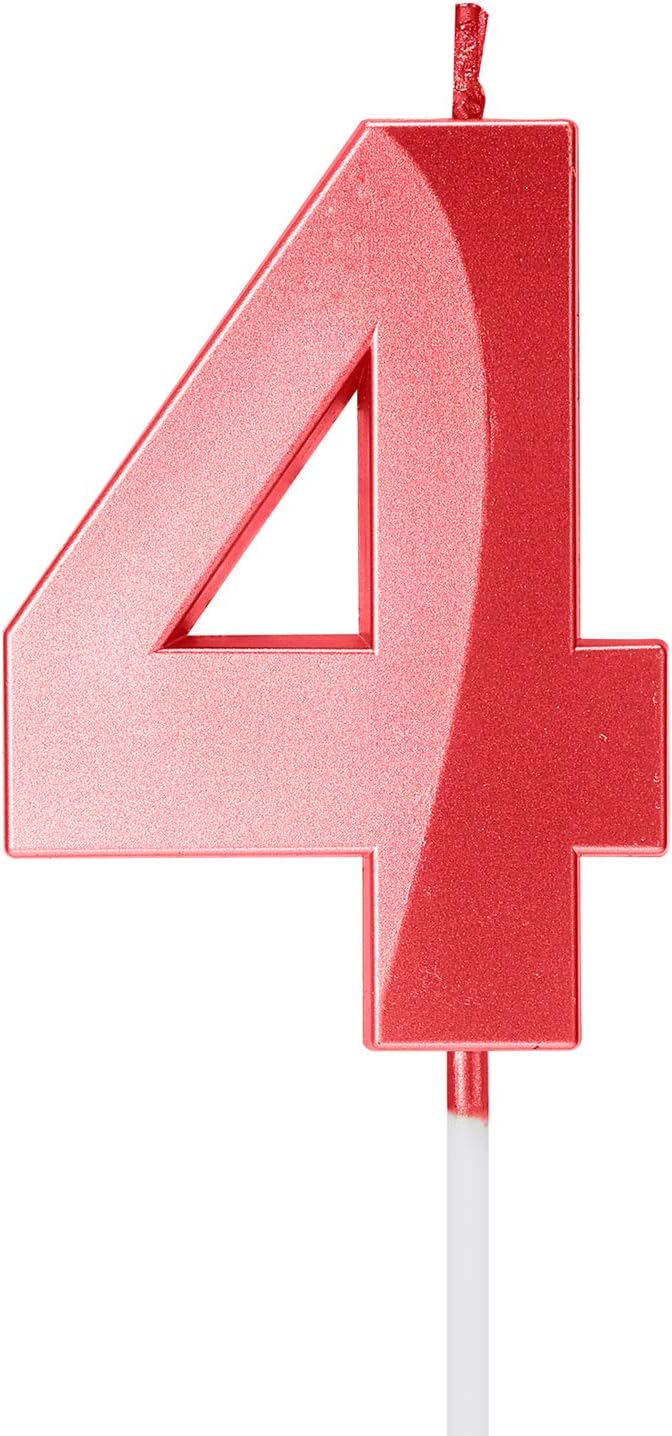 Metallic Red 4 Number Candles and Topper for Birthday Cake : Amazon.co ...