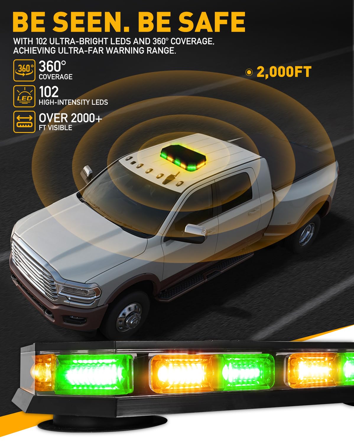 Snapklik.com : 406D Rooftop Emergency Strobe Lights Bar, 102 LED Amber ...